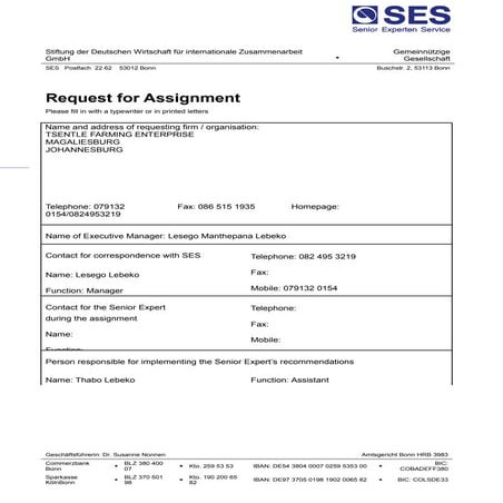 Rfa ses application lebeko | RTF