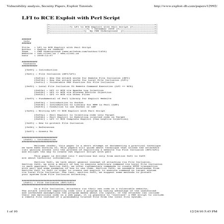 Lfi To Rce Exploit With Perl Script Pdf