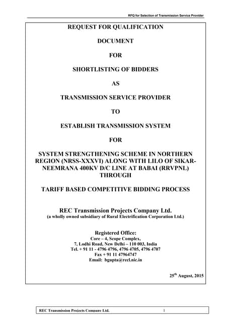Tariff Based Competitive Bidding (TBCB) for Intra-State Transmission Projects | DOCX