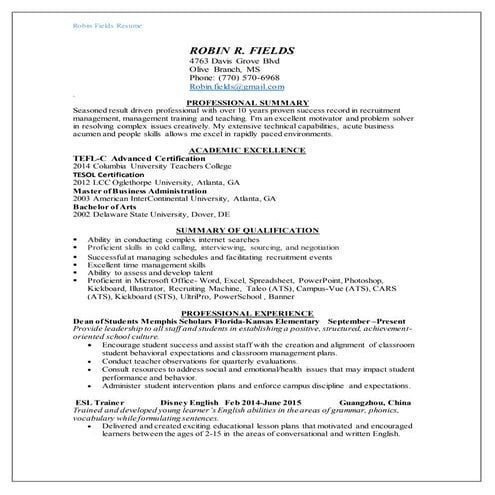 Robin Fields Talented Professional | DOCX