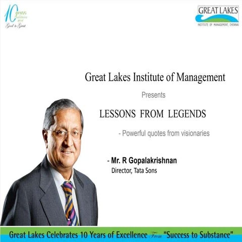 Inspiring words from R Gopalakrishnan - Lessons from Legends | PPTX
