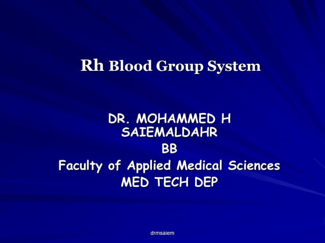 Rh Blood Group System | PPT