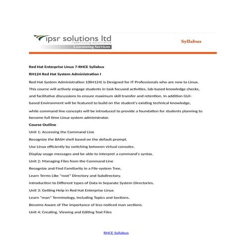 Rhce Syllabus Red Hat Linux Training Ipsr Solutions Pdf 