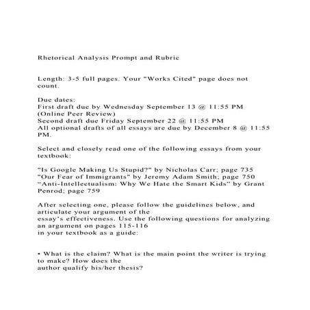 Rhetorical Analysis Prompt and Rubric Length 3-5 full .docx