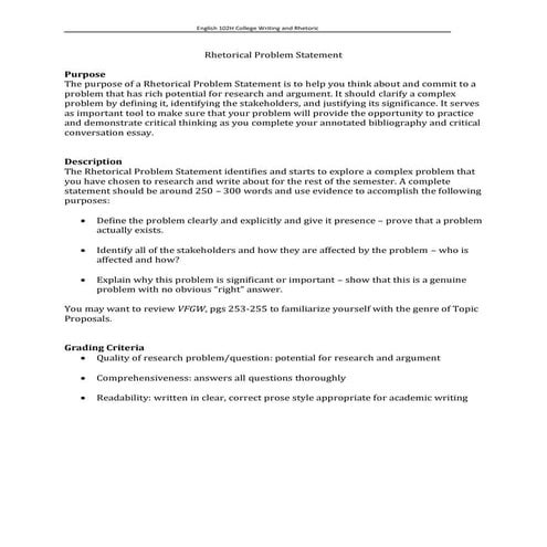 102 Rhetorical Problem Statement Assignment | PDF