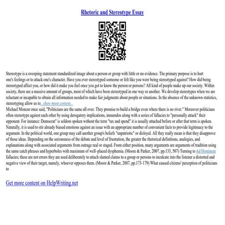 Rhetoric And Stereotype Essay | PPT