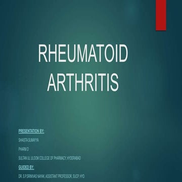 Rheumatoid arthritis ppt By Shaista Sumayya | PPT