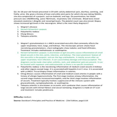 Rheumatology MCQs Practice questions with explanation | DOCX