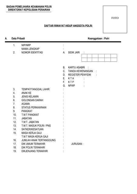 Daftar riwayat hidup mendaftar polri | DOCX