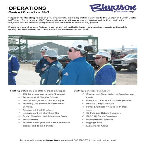 Rhyason Contracting Contract Operations Staffing Brochure 2018 | PDF
