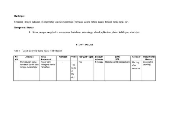 Story board listening skill | DOCX