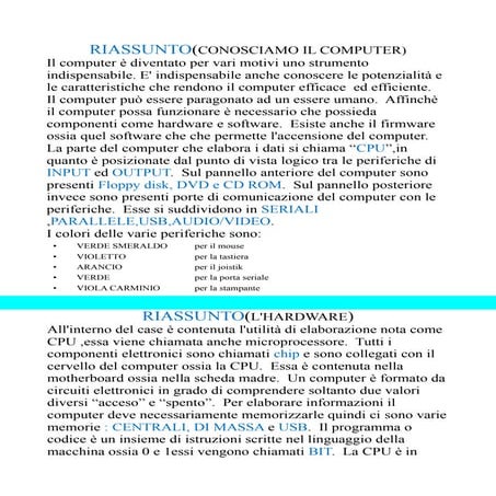 Riassunto | DOCX | Computer Peripherals | Computing