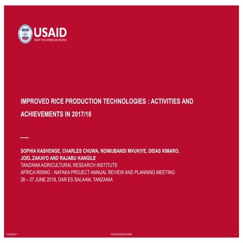 Improved rice production technologies: Activities and achievements in ...