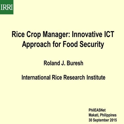 Rice Crop Manager: Innovative ICT Approach for Food Security | PDF