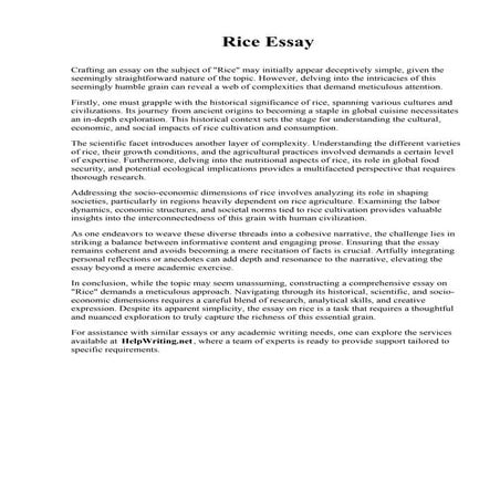 Rice Essay. Northern Maine Community College | PDF
