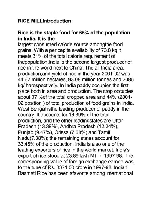 Rice Mill Project'' | PDF