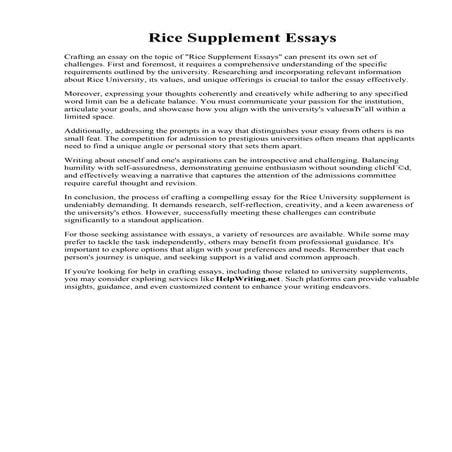 Rice Supplement Essays | PDF
