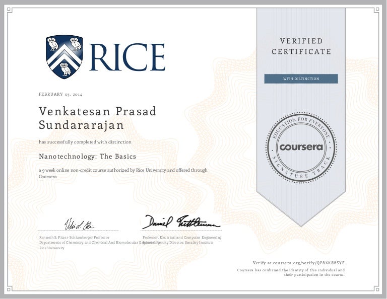 Rice Univ - Nanotechnology the basics certificate 2014 VPS