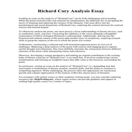 Richard Cory Analysis Essay. Chaffey College | PDF