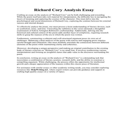 Richard Cory Analysis Essay. Richard cory summary and analysis ...