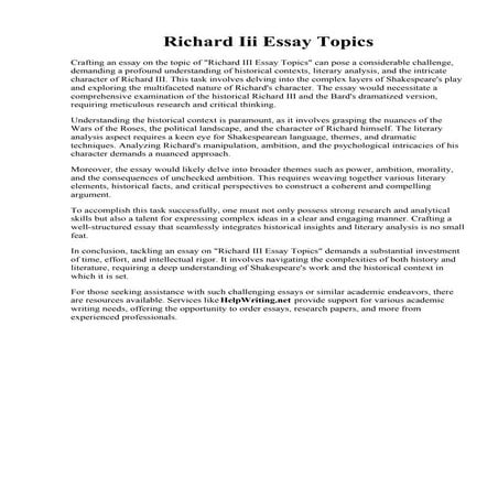 Richard Iii Essay Topics. King Richard III Essay Year 12 English EAL/D ...