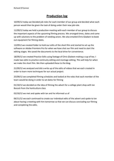 IG3 Production Log | PDF