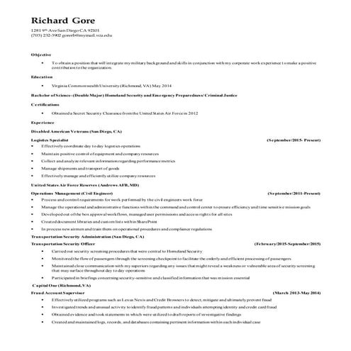 Richard Gore resume 2016 | PDF