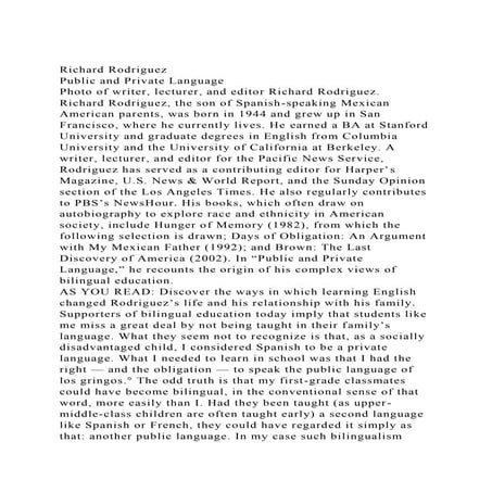 Richard RodriguezPublic and Private LanguagePhoto of writer, l.docx