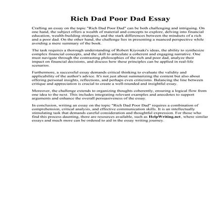 Rich Dad Poor Dad Essay. Rich Dad, Poor Dad Summary at WikiSummaries ...
