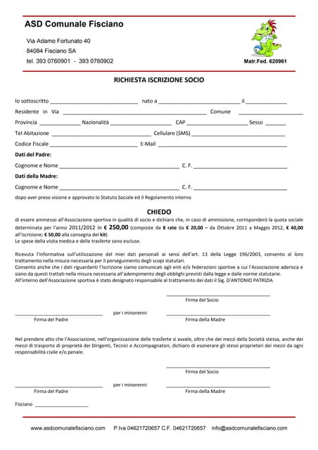 Modulo di adesione e Regolamento | PDF