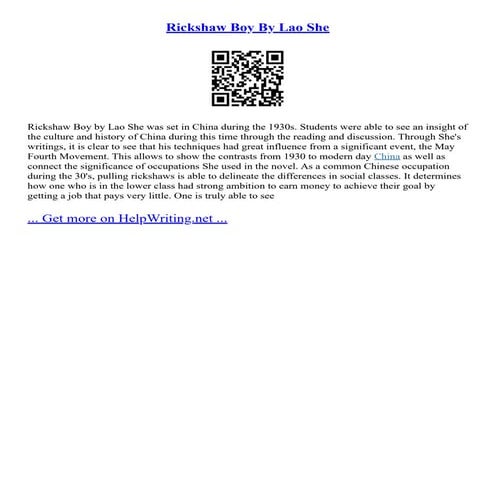 Rickshaw Boy By Lao She | PDF