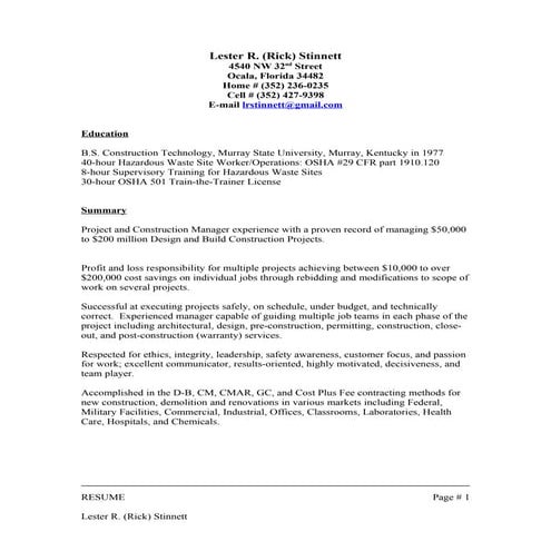 Rick Stinnett Resume | DOC