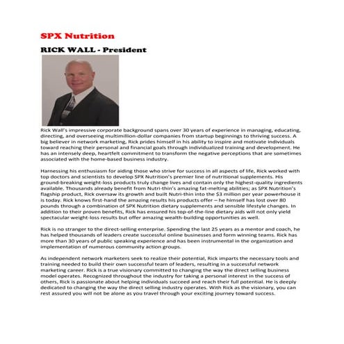 SPX Nutrition President CEO Rick Wall | PDF