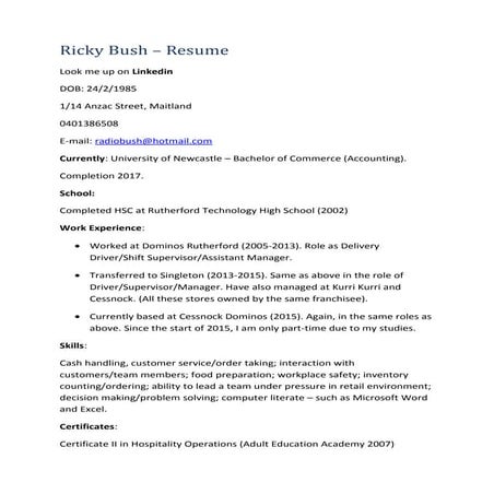 Ricky bush Resume | DOC