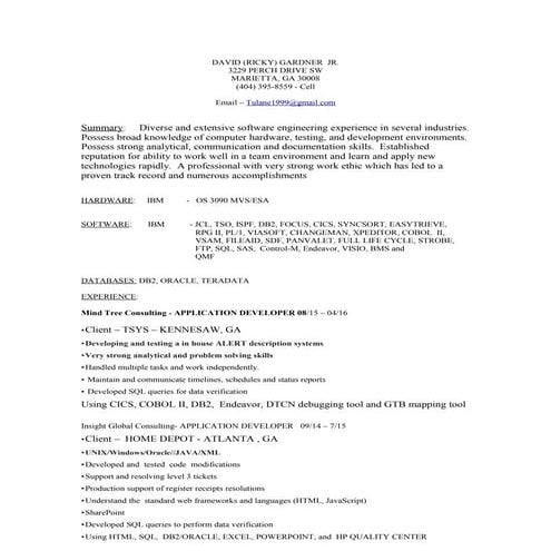 Resume' of Michael A Cafferky | DOCX