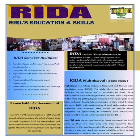 [NGO World] RIDA Project for Girls Education and Training | PDF