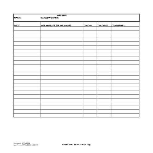 Rider Job Center - WEP Log