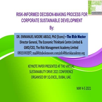 RISK-INFORMED DECISION-MAKING PROCESS FOR CORPORATE SUSTAINABLE ...