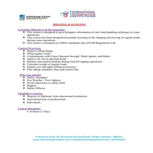 Rigging slinging Training | PDF