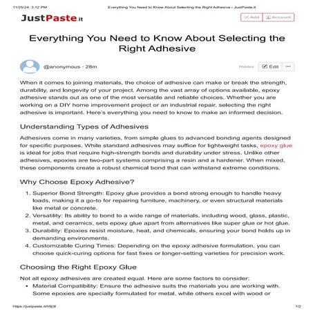 Everything You Need to Know About Selecting the Right Adhesive | PDF