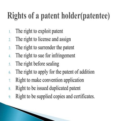 Rights of a patent holder(patentee). For students | PDF