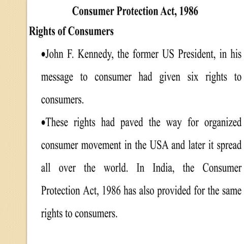 Rights of Consumers ( CPA - 1986) | PPTX