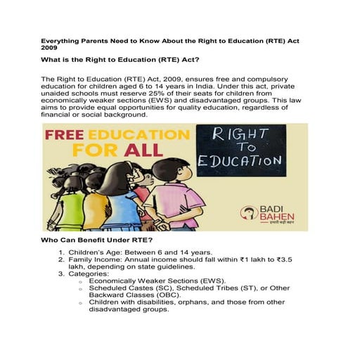 What is the Right to Education (RTE) Act? | PDF