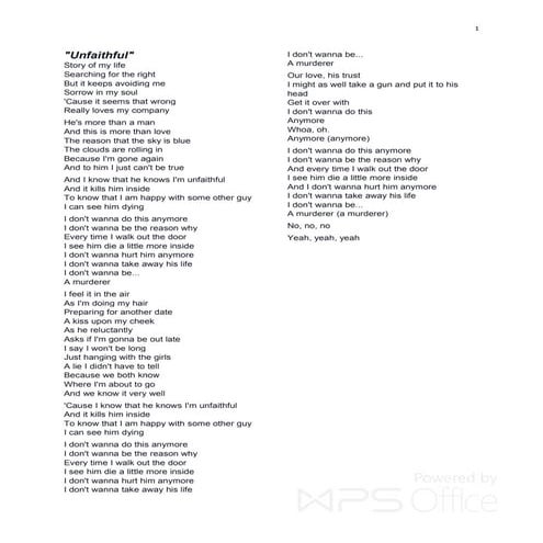 RIHANNA HIT LYRICS | PDF