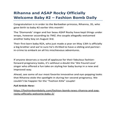 Rihanna and A$AP Rocky Officially Welcome Baby #2 - Fashion Bomb Daily.pdf