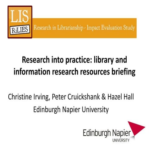 Research into practice: library and information research resources ...