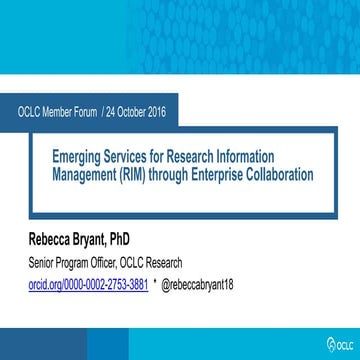 Emerging Services for Research Informatio Management (RIM) through ...