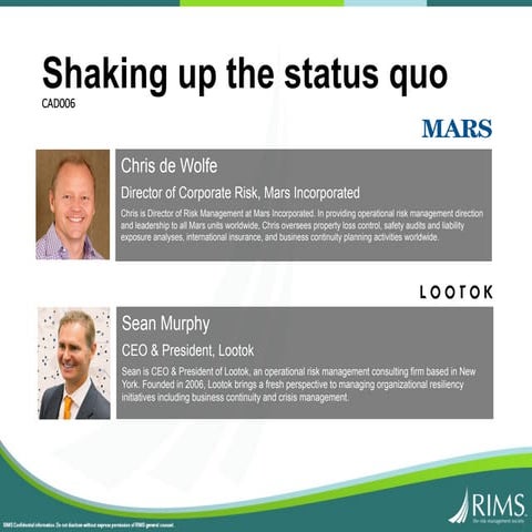 Rims 2016 shaking up the status quo - innovations in risk management ...