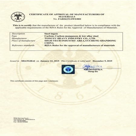 Italy Rina Certificate Pdf