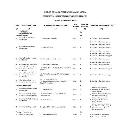 Rincian formasi cpns selayar 2014 | DOCX